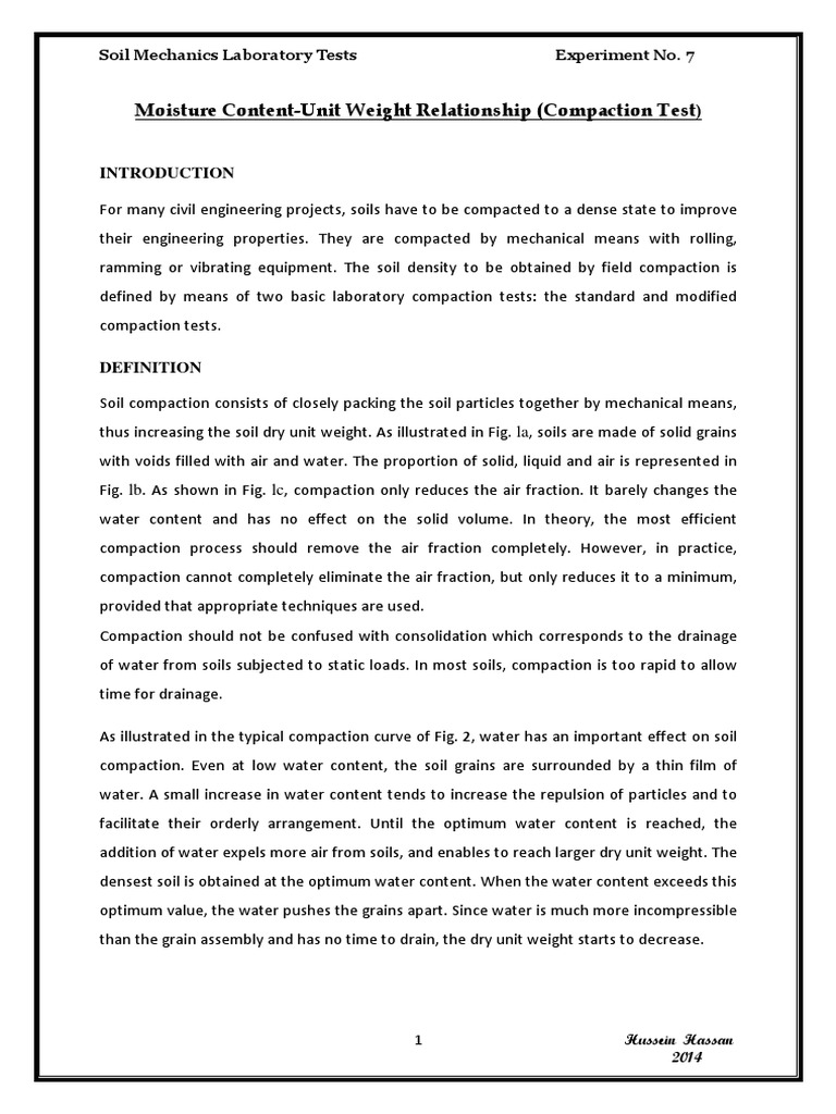 Moisture Content-Unit Weight Relationship (Compaction Test: Soil ...