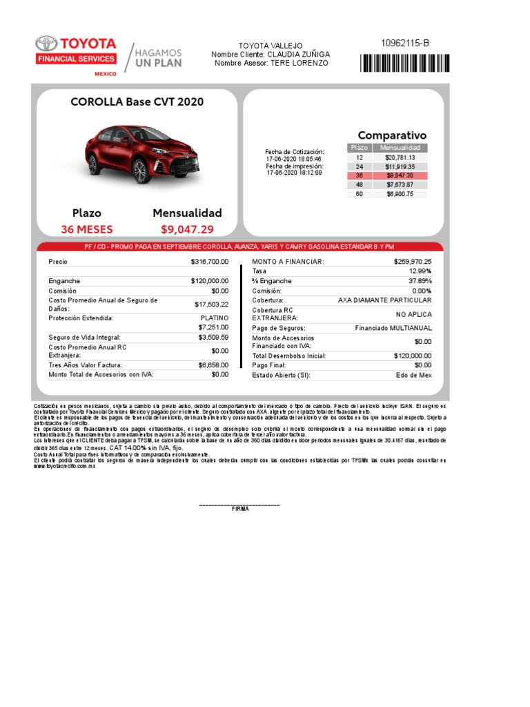 Corolla Base CVT - Claudia Zuñiga PDF | PDF | Interés | Economias