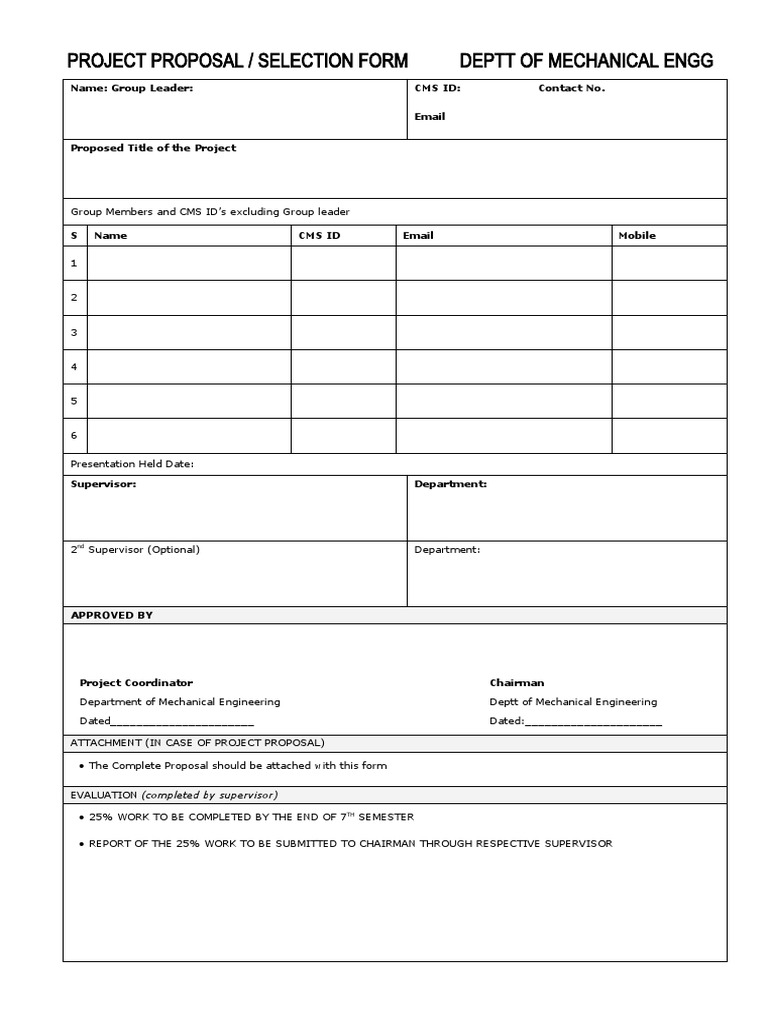 Project Selection & Proposal Form - Mechanical Engineering | PDF | Art ...