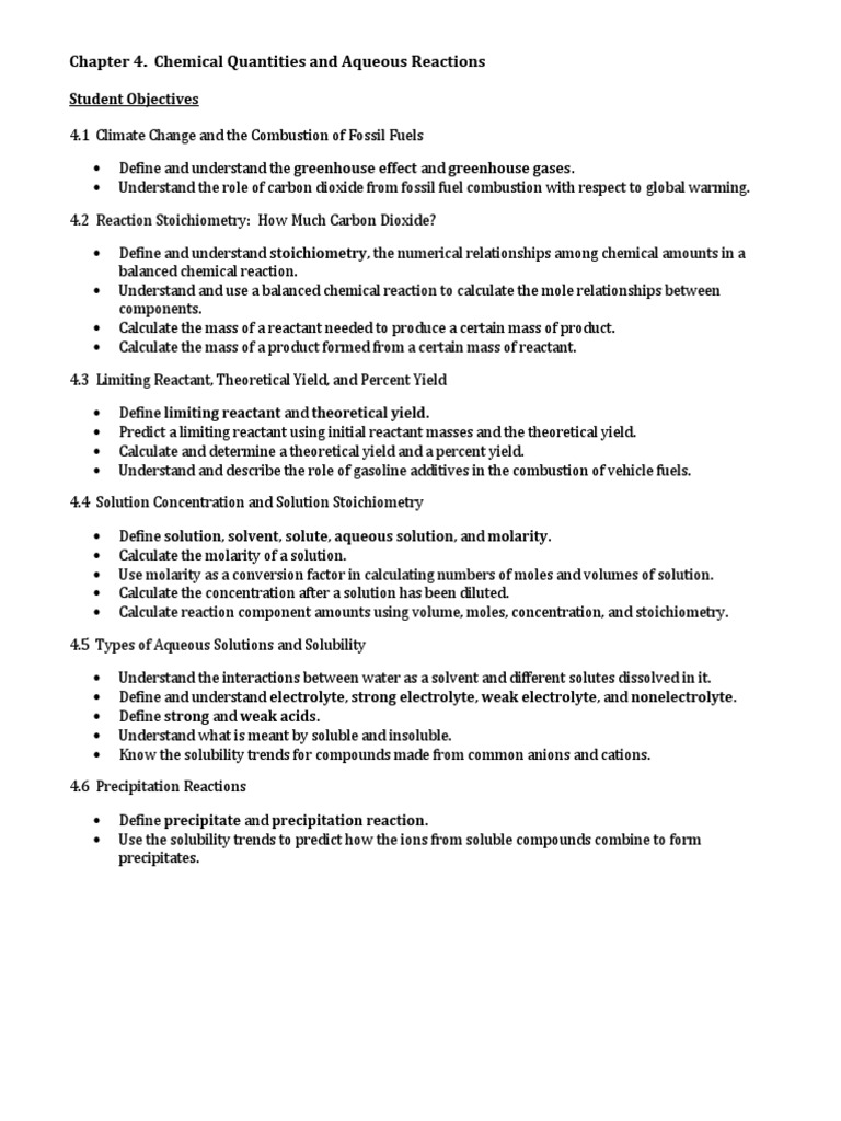 Chapter 4. Chemical Quantities and Aqueous Reactions: Student ...