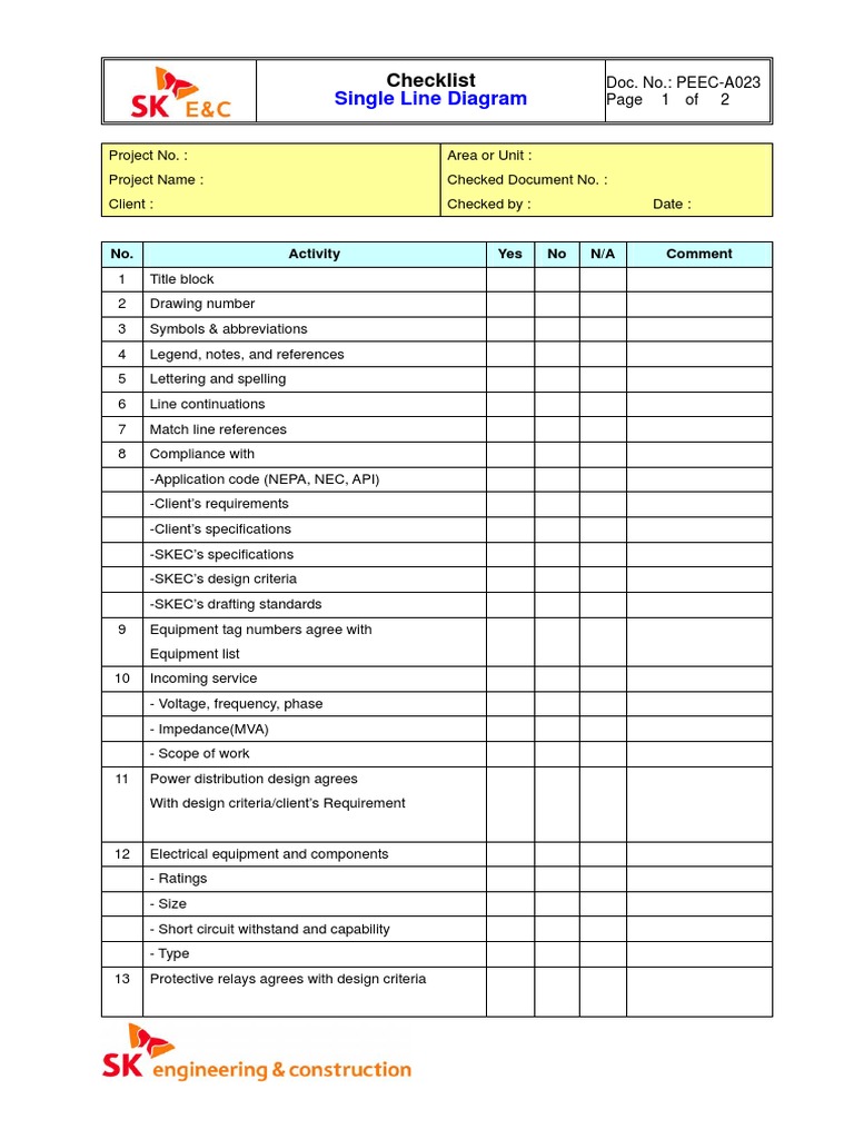 PEEC-A023 - Checklist - Single Line Diagram PDF | PDF