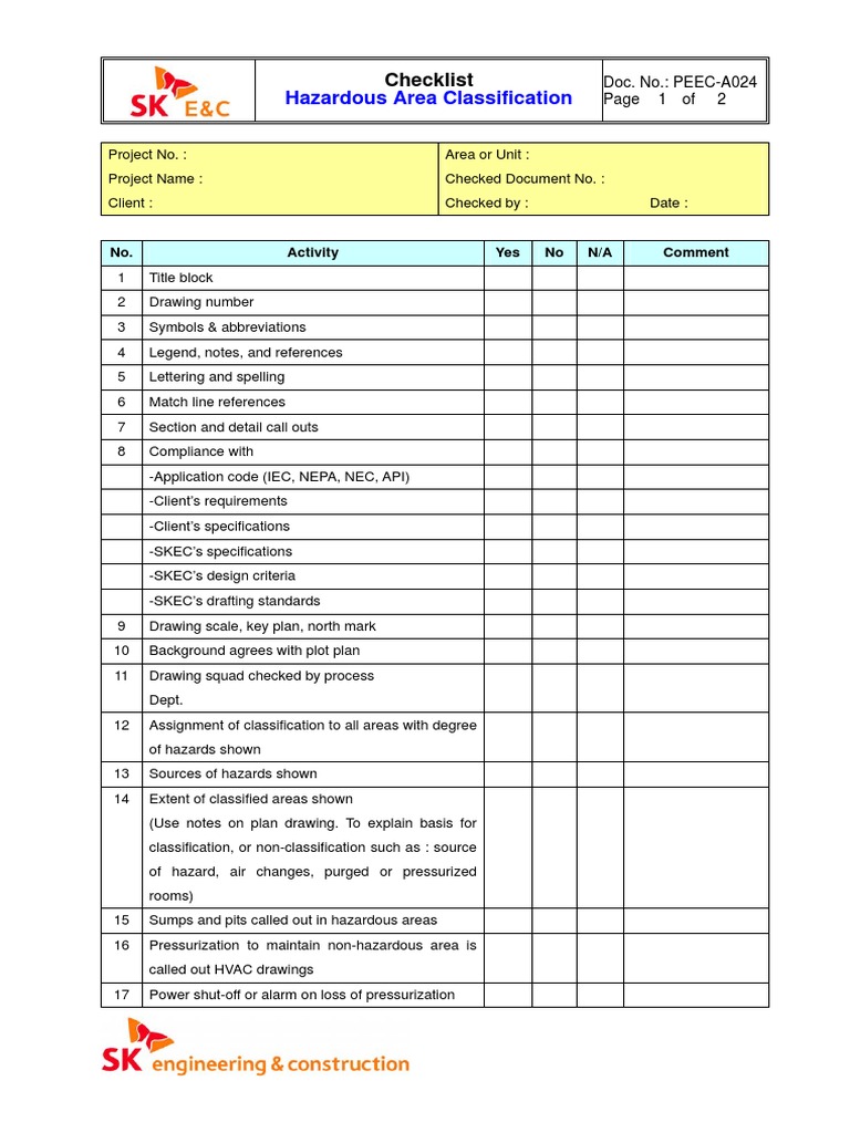 PEEC-A024 - Checklist - Hazardous Area Classification PDF | PDF