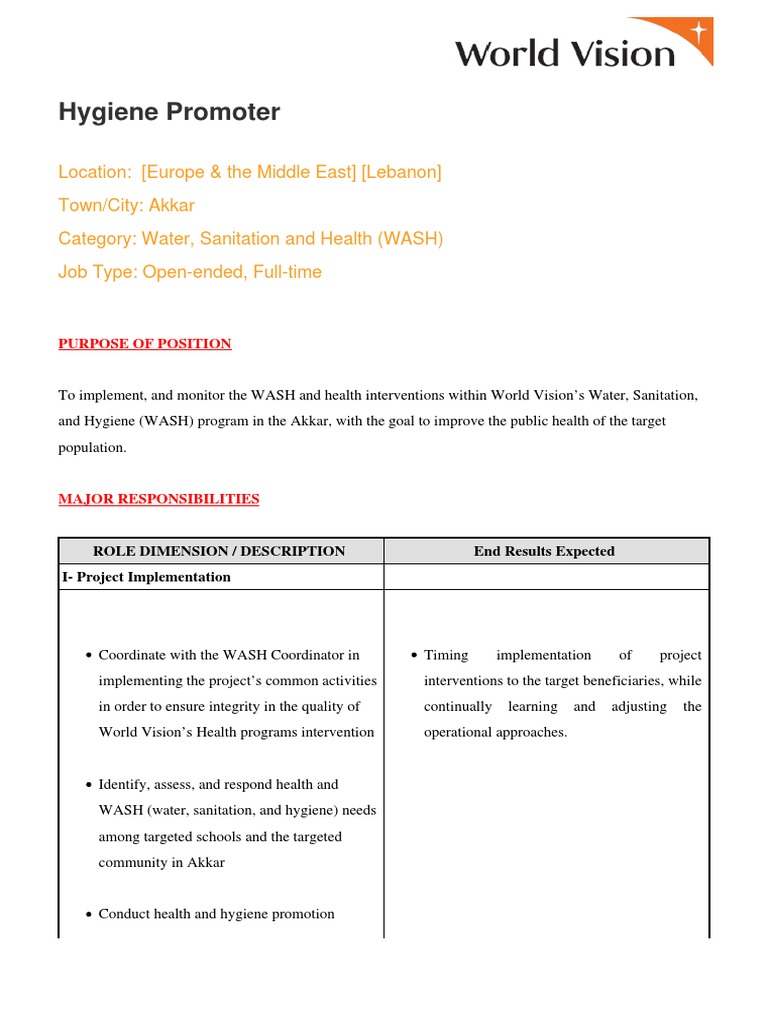 Job - Details - Hygiene Promoter - 5044 PDF | PDF | Wash | Hygiene