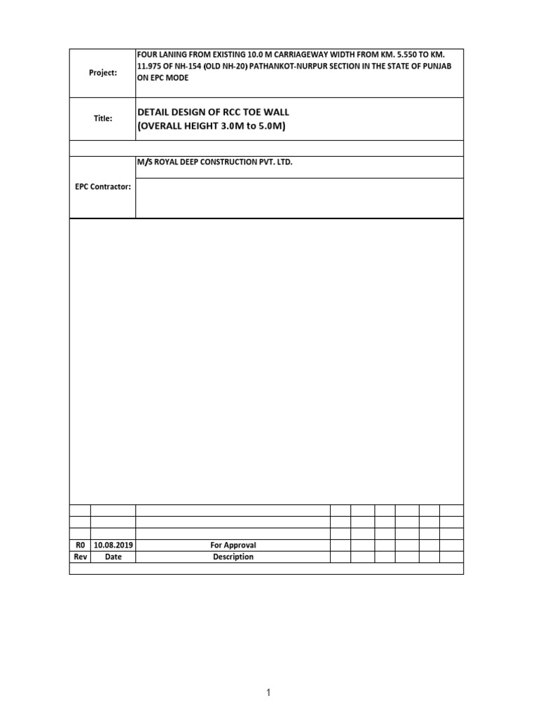 RCC Toe Wall - Total HT 3m To 5m PDF | PDF