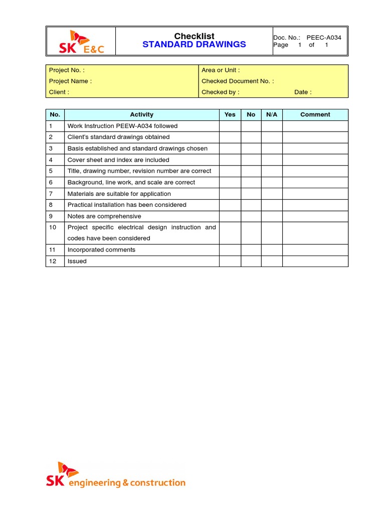 PEEC-A034 - Checklist - Standard Drawings PDF | PDF