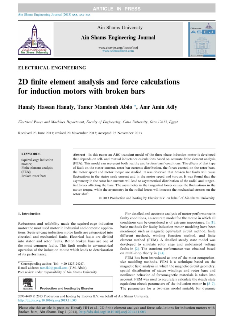 2d Finite Element Analysis And Force Calculations For Induction Motors With Broken Bars Pdf
