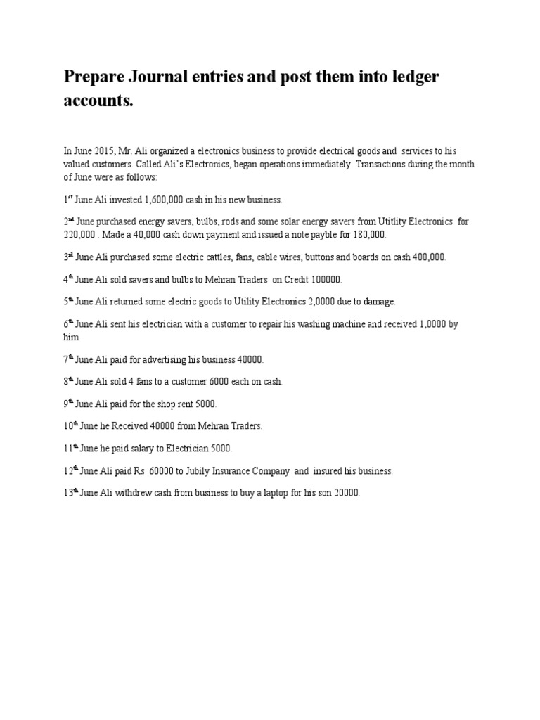 Journal Entries for Ali's Electronics | PDF | Finance & Money ...