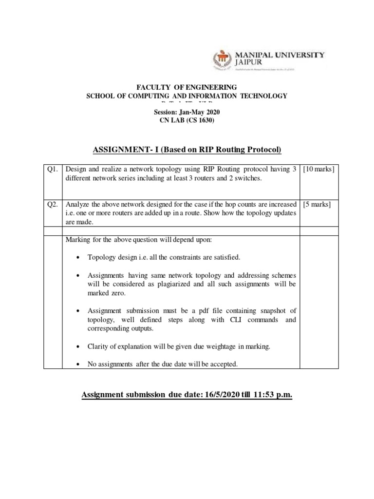RIP Routing Protocol Assignment for B. Tech IT VI-B CN LAB | PDF