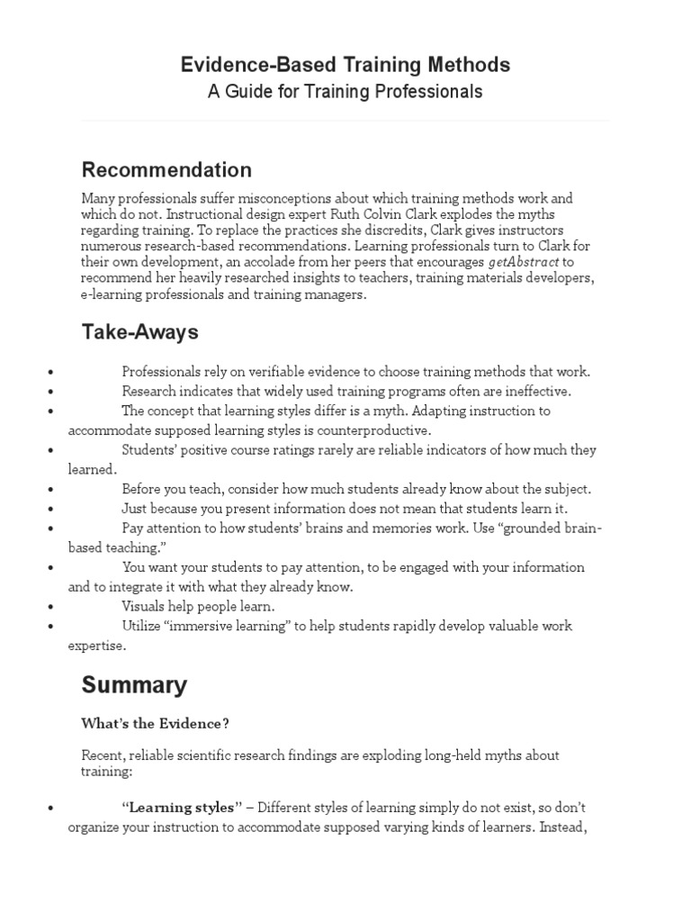 Evidence-Based Training Methods | PDF