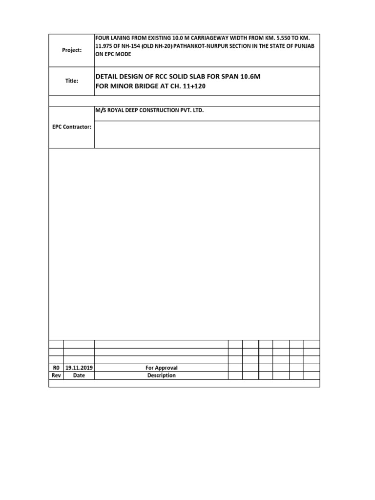 Detail Design of RCC Solid Slab For Span 10.6M For Minor Bridge at Ch ...