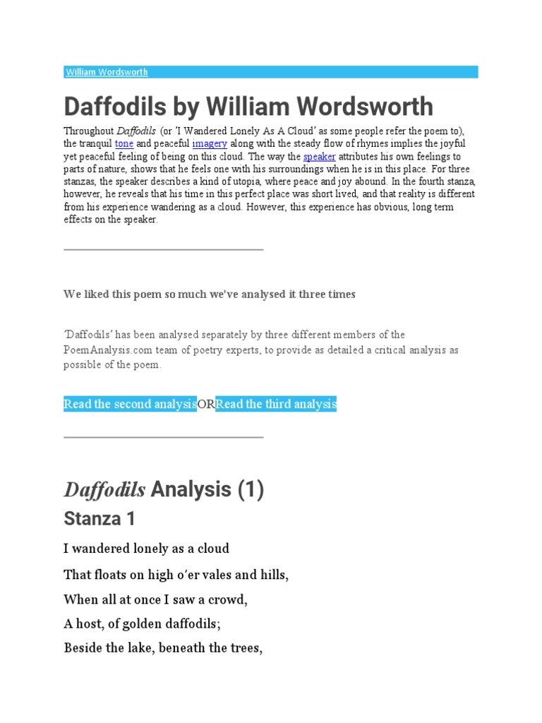 Daffodils by William Wordsworth | PDF