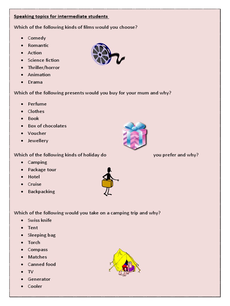 Intermediate Speaking Topics Guide | PDF