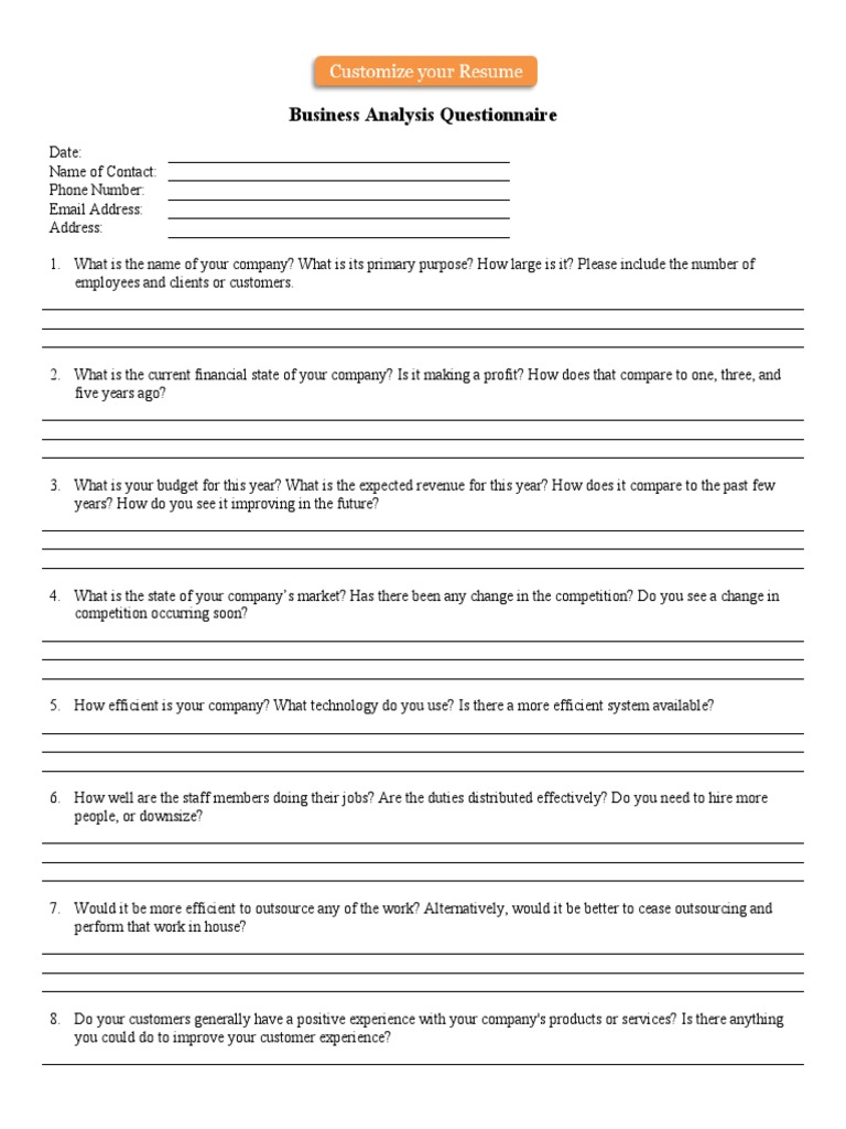 Business Analysis Questionnaire | PDF
