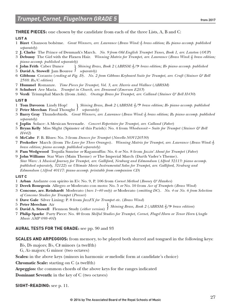 Trumpet, Cornet, Flugelhorn GRADE 5: 1 2 3 4 5 Separately) 6 7 8 9 ...