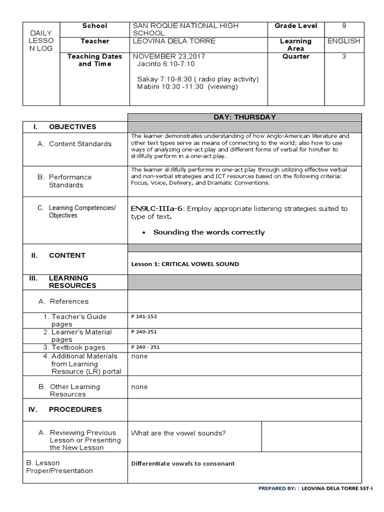 DLP Lesson 1 Vowel Sound | PDF | Career & Growth | Language Arts ...