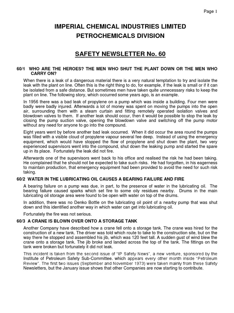 ICI SAFETY NEWSLETTER No 60 PDF | PDF