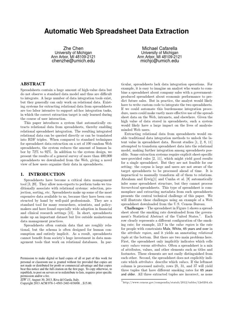 Automatic Web Spreadsheet Data Extraction Pdf Spreadsheet Relational Database