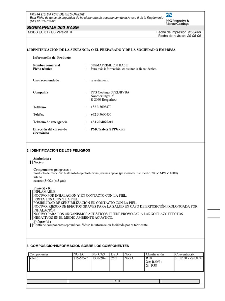 MSDS Sigmaprime 200 PDF | PDF