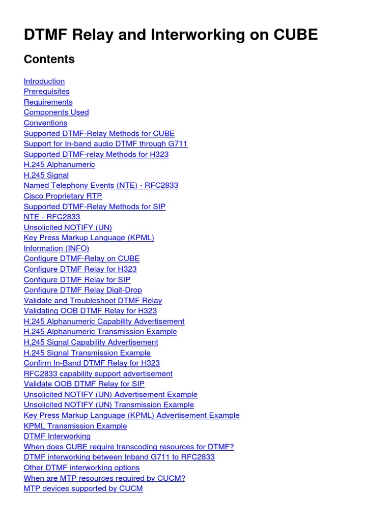 DTMF Relay and Interworking On CUBE PDF | PDF | Session Initiation Protocol | Telephony