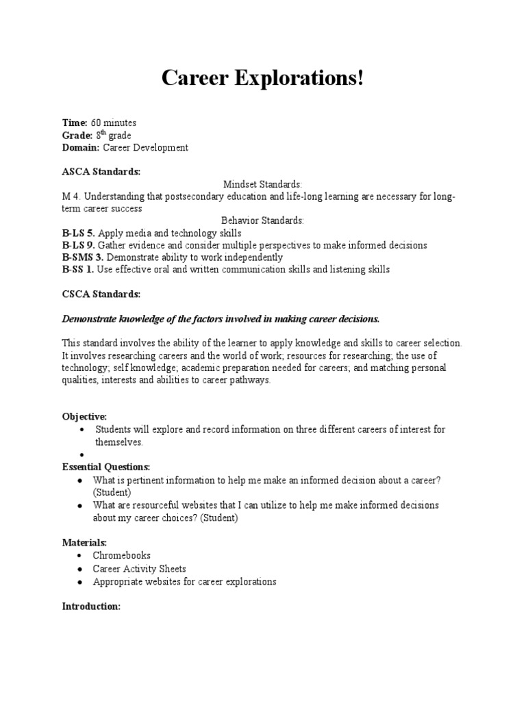 Career Explorations Lesson | PDF | Career & Growth | Social Science