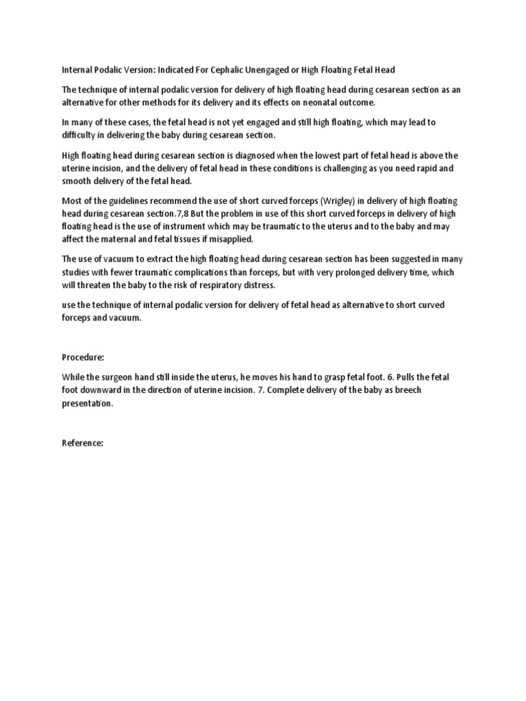 Internal Podalic Version in C-Section | PDF