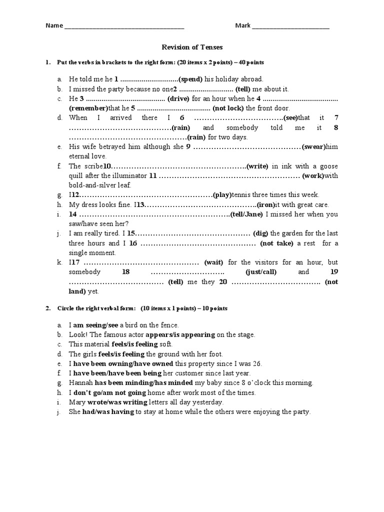 Analysis of Tenses: A Comprehensive Revision Exercise | PDF