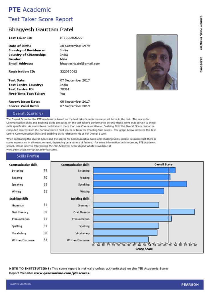 PTE Academic Score Report Overview | PDF