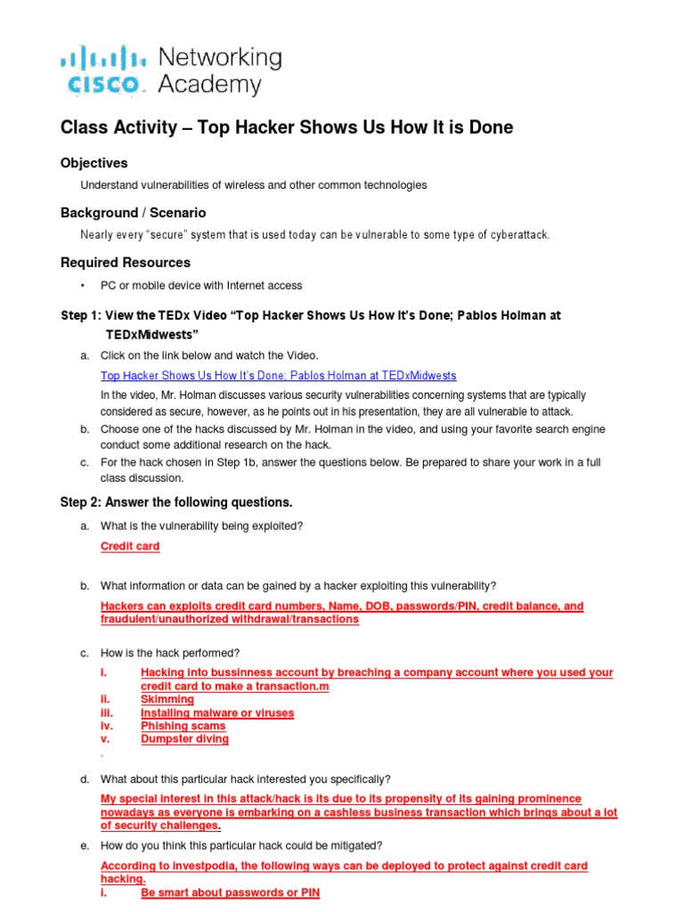 Class Activity: Hacking Vulnerabilities | PDF | Business | Computers
