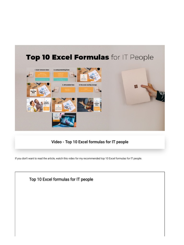 Top 10 Excel Formulas For IT People Chandoo - Org - Learn Excel, Power BI & Charting Online PDF ...