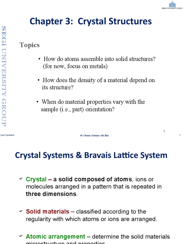 Chapter 3 - Crystal Structures & Properties | PDF