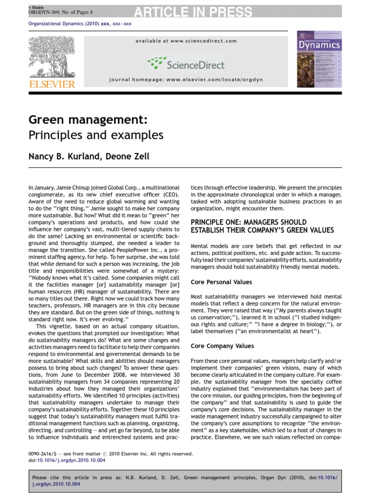 Green Management Principles and Examples PDF | PDF
