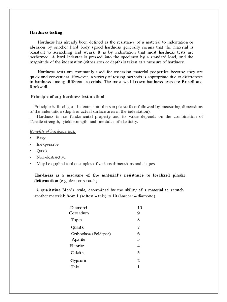 Hardness Testing: Principle of Any Hardness Test Method | PDF ...