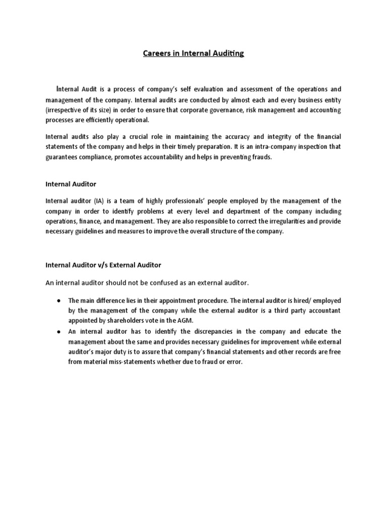 Careers in Internal Auditing | PDF