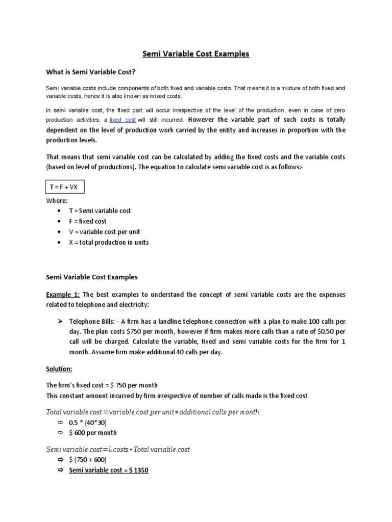 Semi Variable Cost Examples | PDF
