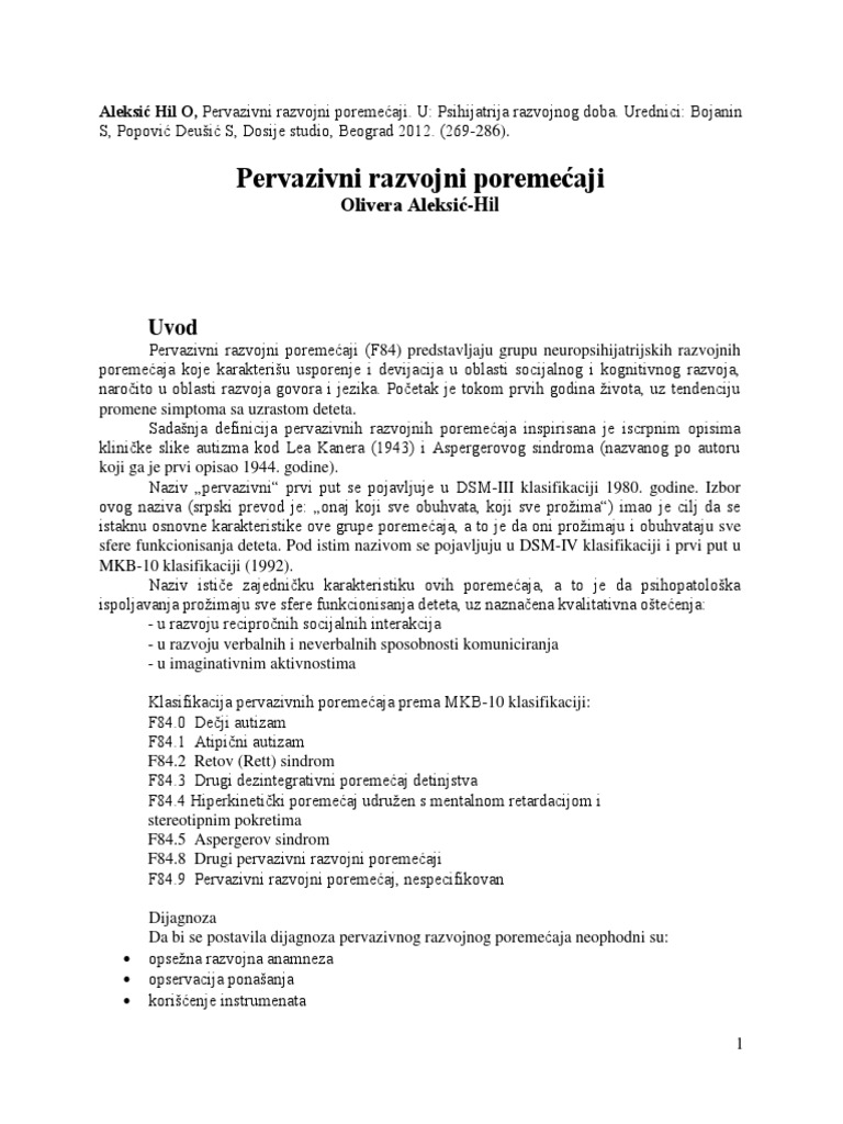 16 O Aleksic Hil Pervazivni Razvojni Poremecaji | PDF