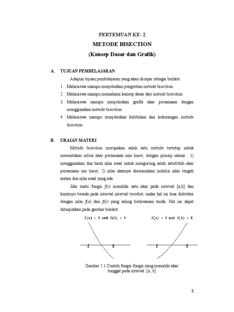 PERTEMUAN KE-02 METODE BISECTION - Konsep Dasar Dan Grafik PDF | PDF