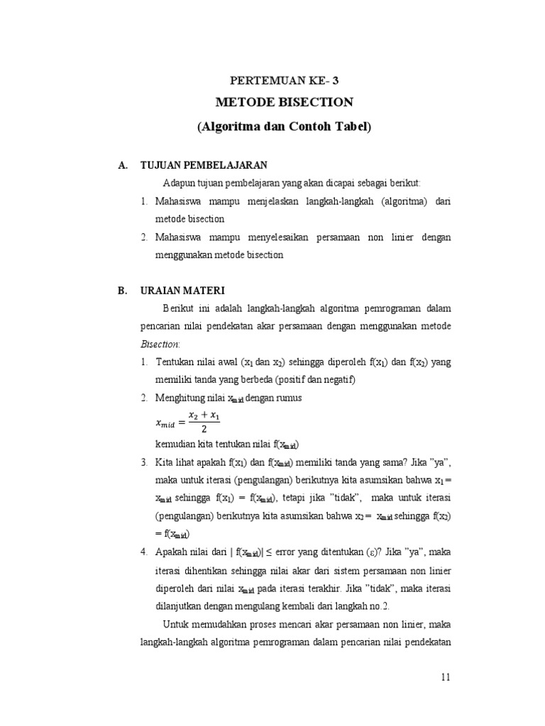 PERTEMUAN KE-03 METODE BISECTION - Algoritma Dan Contoh Tabel PDF | PDF