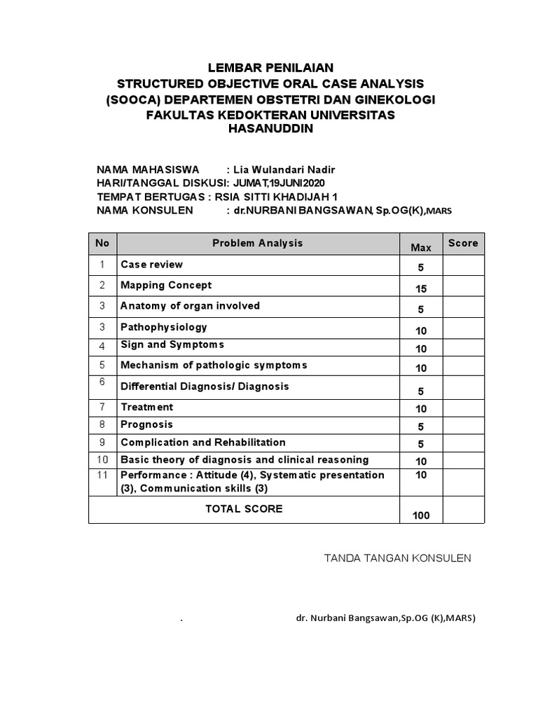 SOOCA Assessment for Obstetrics and Gynecology Student on Rotation at RSIA Sitti Khadijah 1 ...