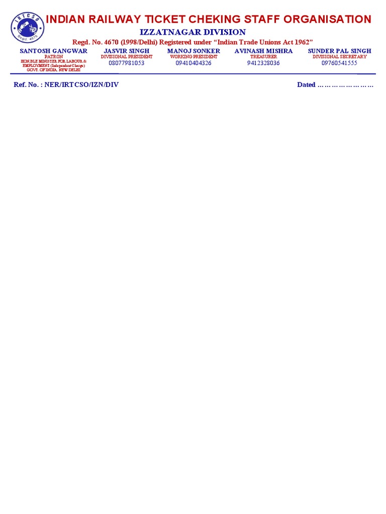 Indian Railway Ticket Cheking Staff Organisation | PDF