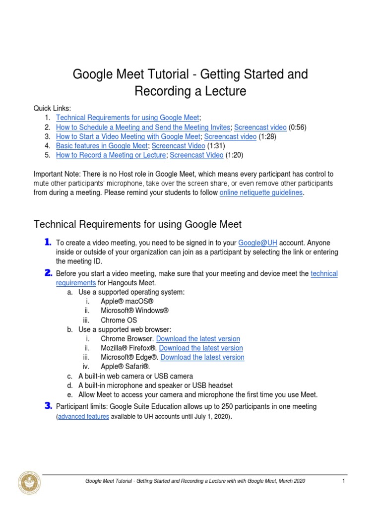 Google Meet Tutorial Getting Started and Recording A Lecture PDF | PDF ...