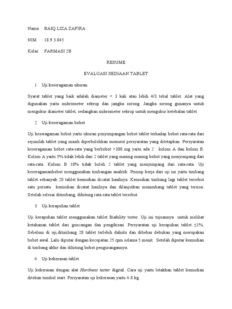 Resume Evaluasi Tablet Dan Kapsul | PDF