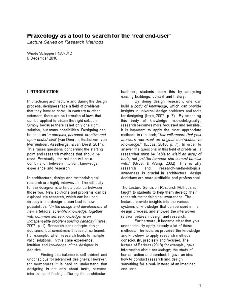 Praxeology As A Tool To Search For The Real End-User': Lecture Series ...