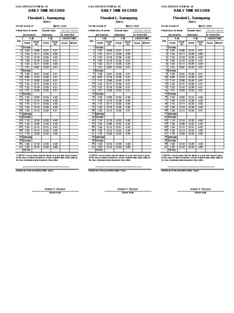 Civil Service Daily Time Record Form | PDF