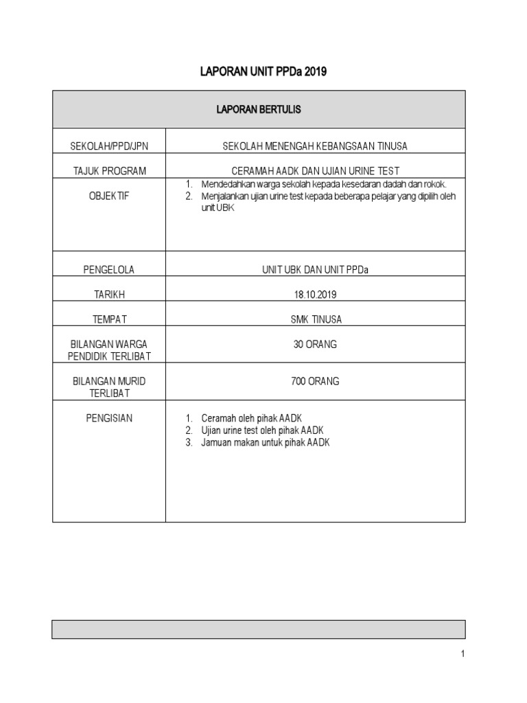 LAPORAN AKTIVITI UNIT PPDa 2019 | PDF