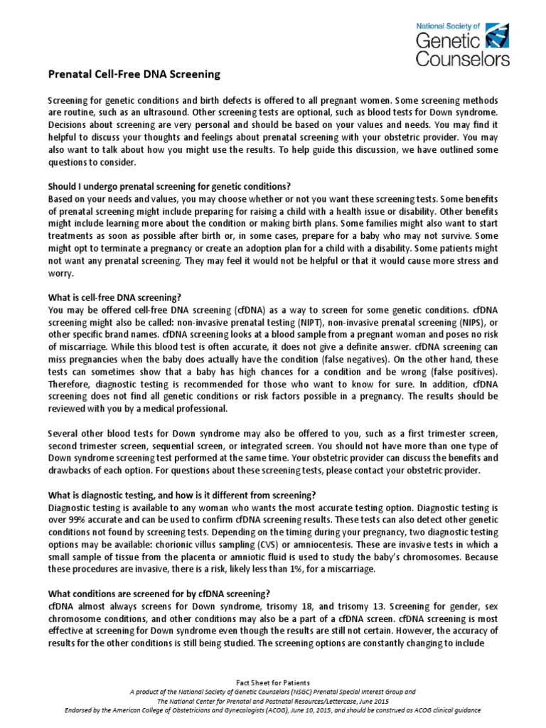 Prenatal Cell-Free DNA Screening: Should I Undergo Prenatal Screening ...