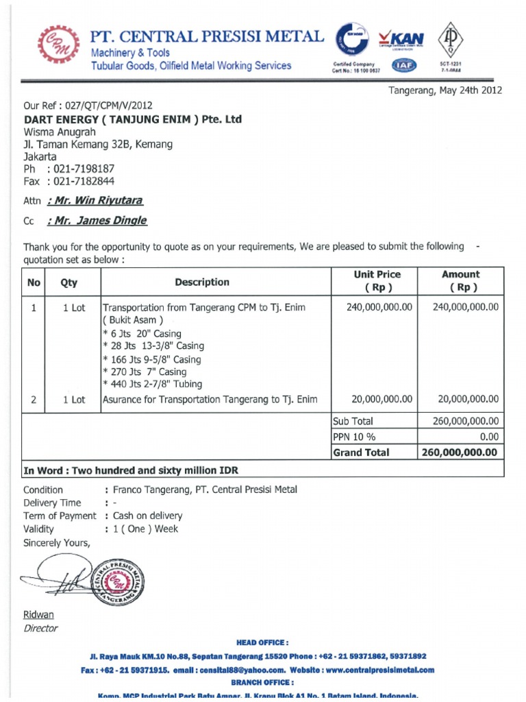 Quotation Transportation | PDF