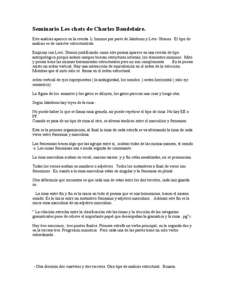 Seminario Les Chats de Charles Baudelaire | PDF