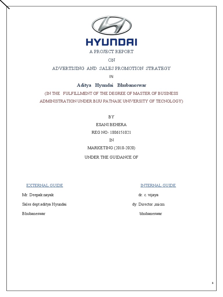 Aditya Hyundai Bhubaneswar: A Project Report ON Advertising and Sales ...