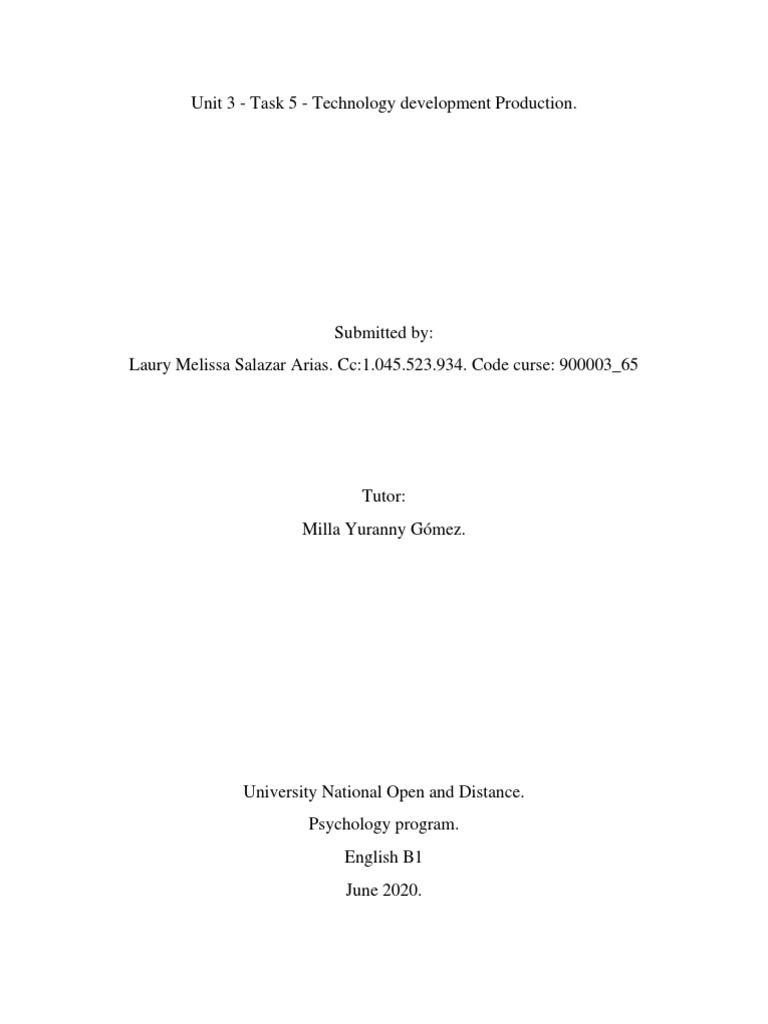 Task 5 - Technology Development Production. | PDF