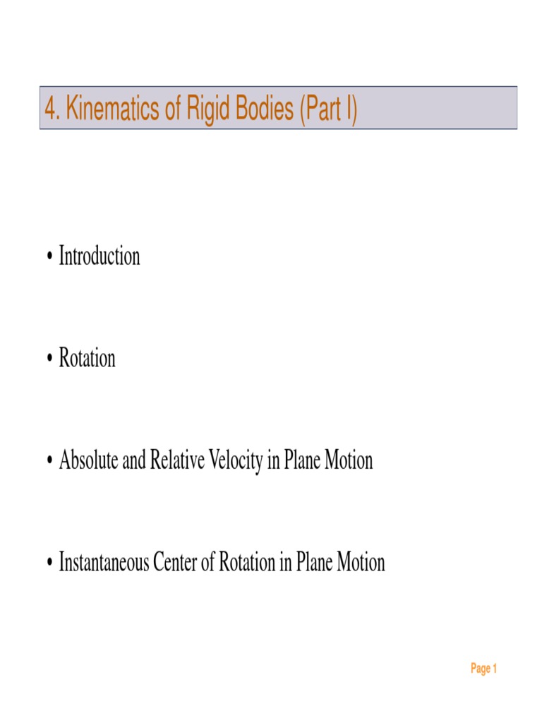 Lecture 4 - Kinematics of Rigid Bodies Part I PDF | PDF
